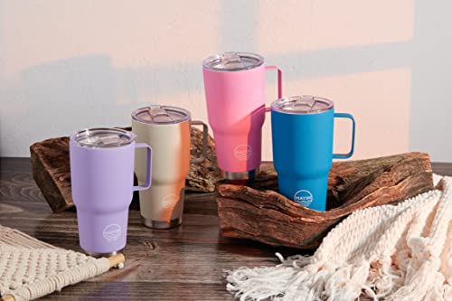 Mayim Large Travel Coffee Mug Tumbler with Clear Slide Lid and Handle, Reusable Vacuum Insulated Double-Wall Stainless-Steel Thermos, Fits in Cup Holder, 30oz., Blush