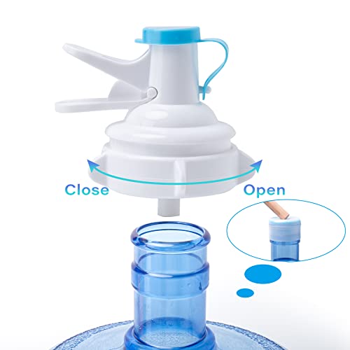 OHOH 2 Pack Water Dispenser Valve, Water Jug Dispenser Valve Water Jug Cap Bottle Spout Reusable Plastic Spigot Faucet with Dustproof Cap and Wood Stick for 55mm Non Threaded Crown Top Drinking Bottle