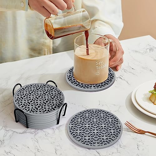 Set of 10 Silicone Coasters-Pinesea Coasters for Drinks and Coffee Table,Drink Coasters with Holder Suitable for Kinds of Cups, Wooden Table, Home Decor, 4 Inches