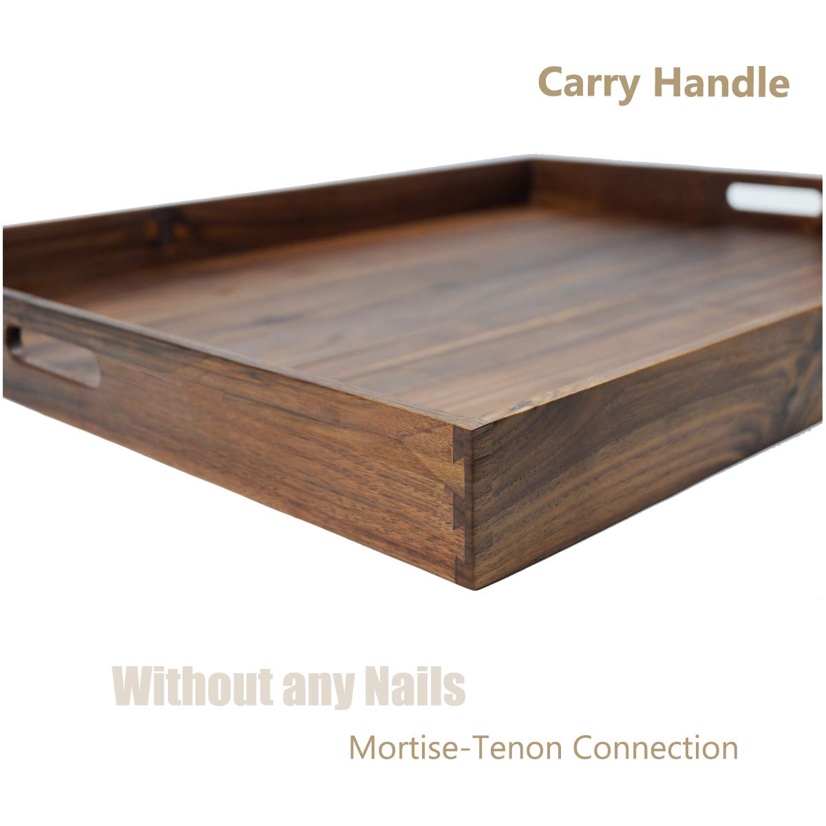 MAGIGO 30 x 24 Inches Extra Large Rectangle Black Walnut Wood Ottoman Tray with Handles, Serve Tea, Coffee Classic Wooden Decorative Serving Tray