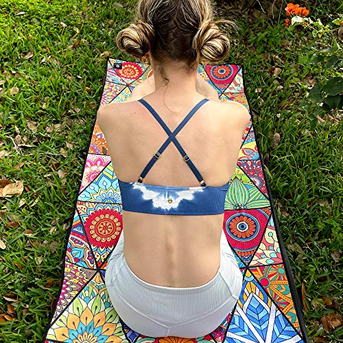 Hightide Yoga Mat Cover - Non Slip Microfiber Towel with Corner Pockets for Yoga and Bikram Hot Yoga in Two Sizes and Many Patterns (Mantra, 26" x 74")