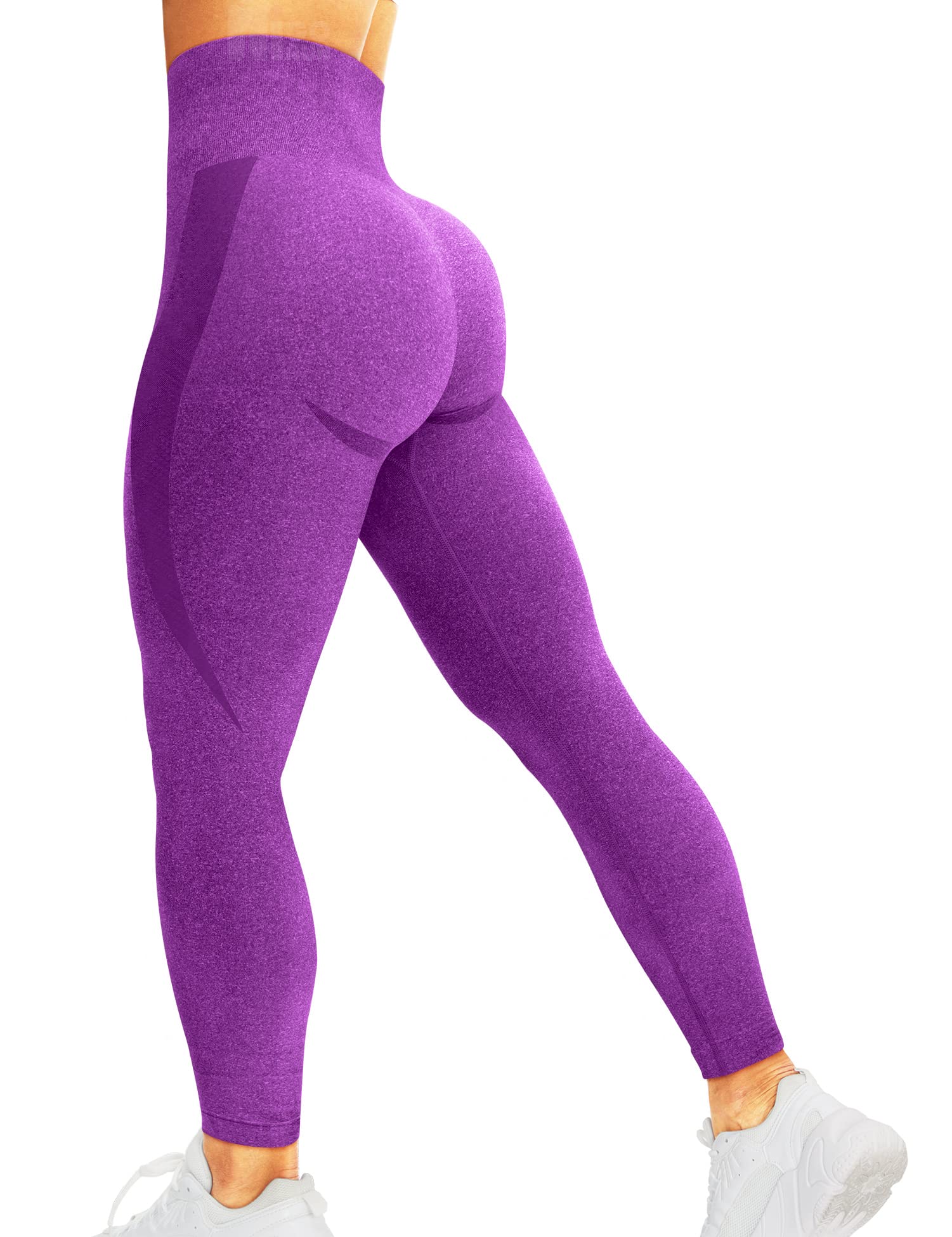 HIGORUN Women Seamless Leggings Smile Contour High Waist Workout Gym Yoga Pants Purple L