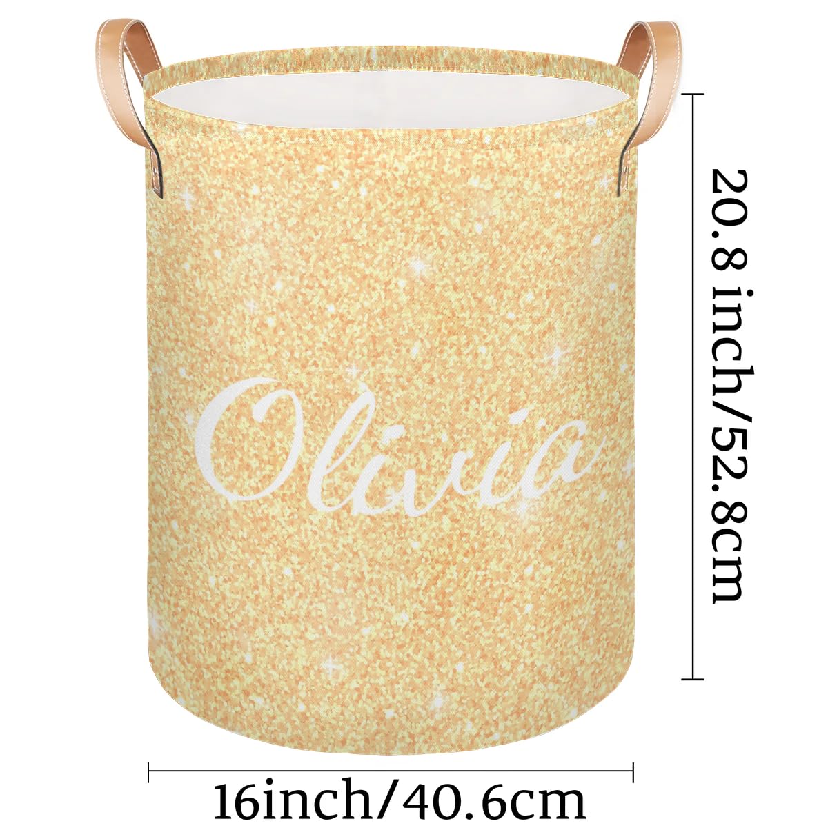 SPYORBKX Custom Laundry Basket with Name, Personalized Baby Laundry Hamper for Bedroom Bathroom, Round Storage Basket with Handle for Men Women Sparking