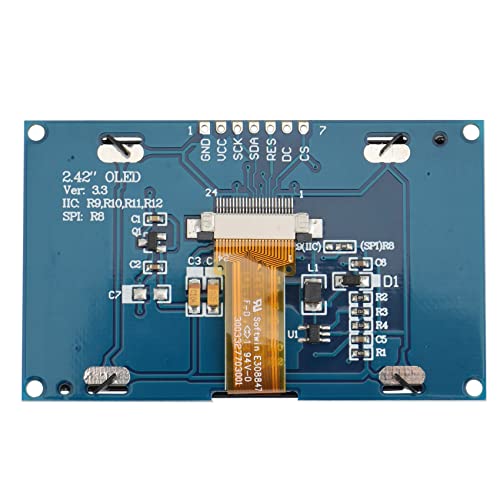 QONIA 2.42 Inch 12864 128x64 OLED Display Module IIC I2C SPI Serial LCD Screen for C51 STM32 SSD1309 (White Font)