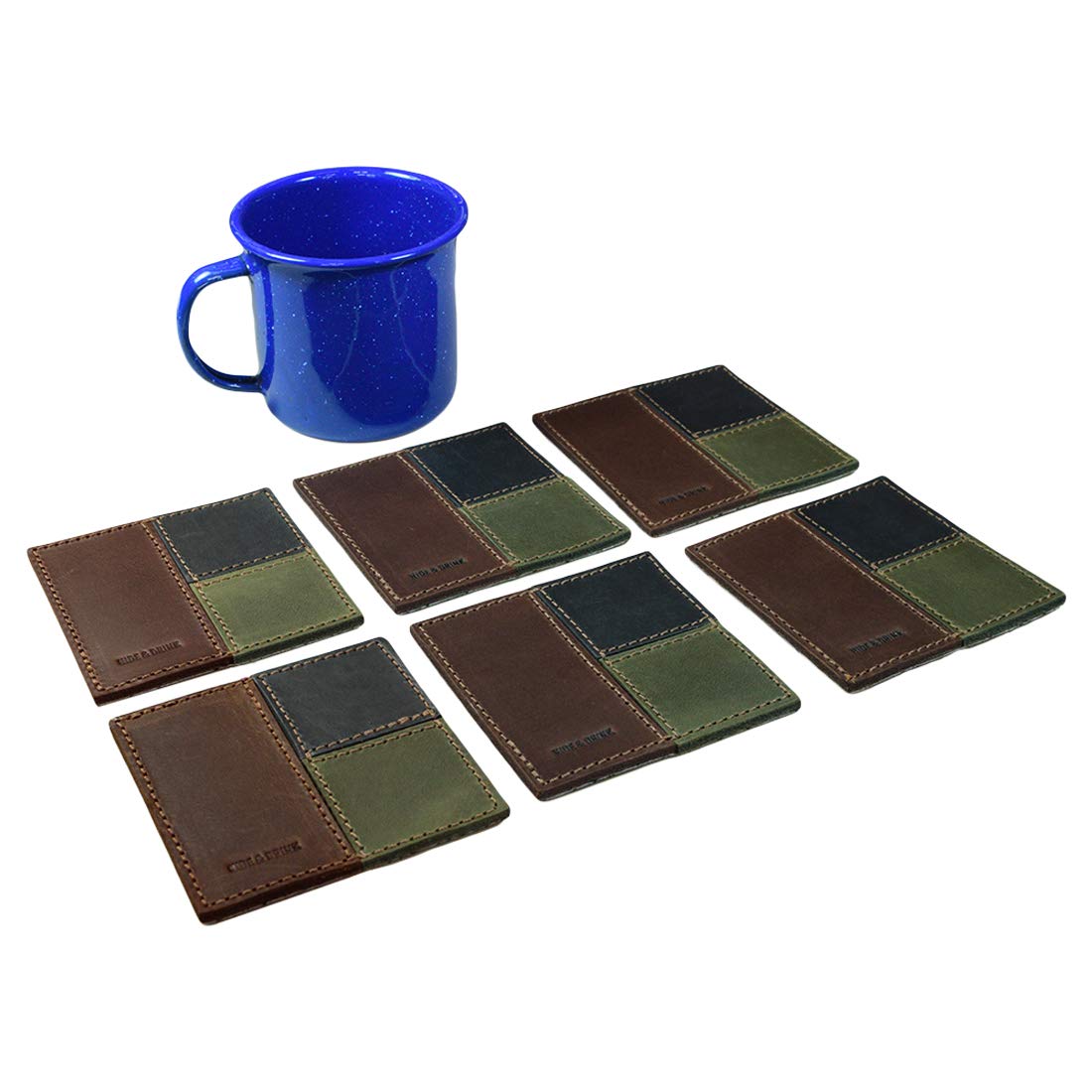 Hide & Drink, Thick Leather Mosaic Coasters (6 Pack), Furniture Protection, Home & Office Accessories, Handmade :: Multicolor