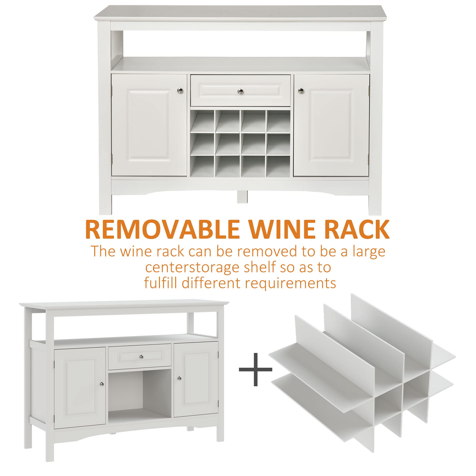 HOMCOM Coffee Bar Cabinet, Modern Sideboard Buffet Cabinet, Wine Cabinet with Drawer and 12-Bottle Wine Rack for Living Room, White