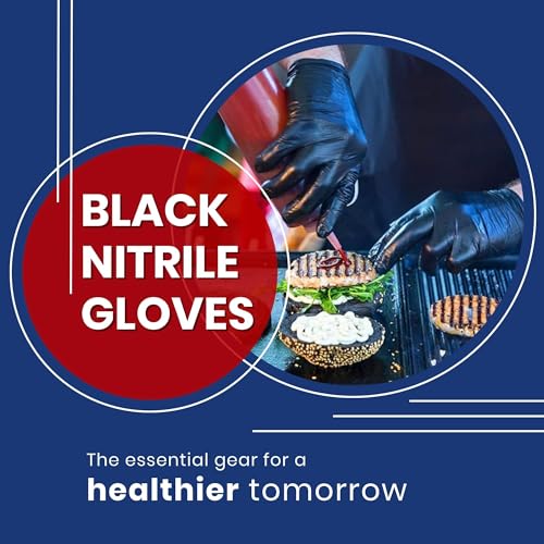 PENTAGON SAFETY EQUIPMENT Industrial Black Nitrile Gloves, Heavy Duty Disposable Gloves, Sizes (M-2XL)