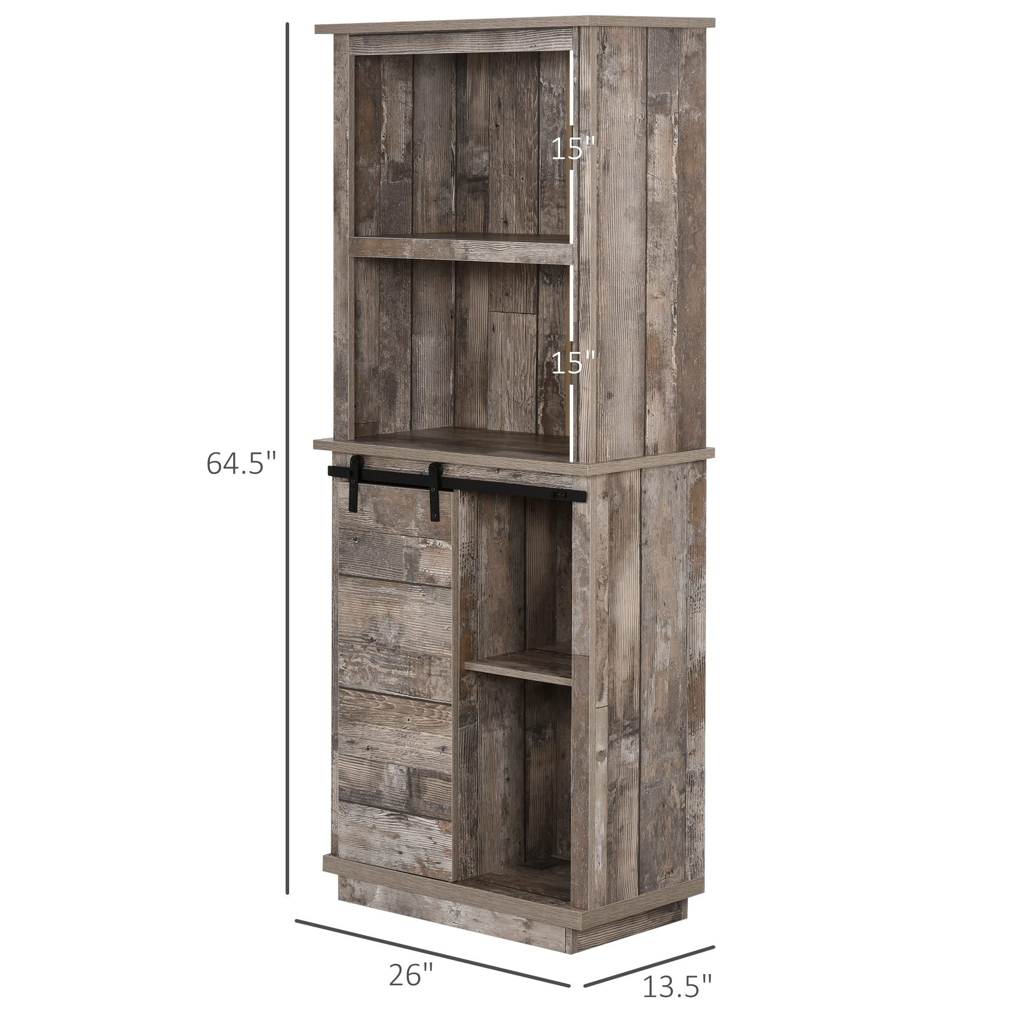 HOMCOM Freestanding Rustic Kitchen Buffet with Hutch, Pantry Storage Cabinet with Sliding Barn Door, Adjustable Shelf, Vintage Wood