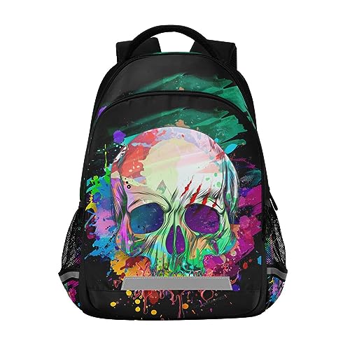 Sletend Printed Backpacks for Boys and Girls Skull Oil Painting Safety Student School Bag with Night Reflective Strip, Kids Backpack for Elementary Primary Middle School Student School Bag