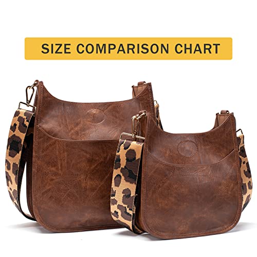 NOL Natural Organic Lifestyle Women Crossbody Handbag Retro Vegan Leather Messenger Bag with Romovable Leopard Shoulder Strap (Coffee Small)