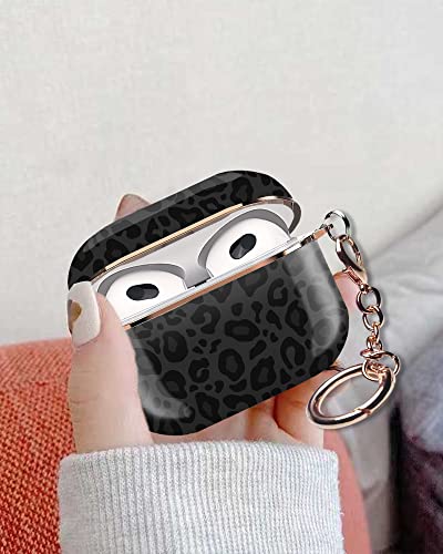 Txocouk for Airpods 3 Case,Protective Shockproof Hard Case with Keychain,Cute AirPods 3rd Generation Case, air pods case for Girls and Women and Men (Black Leopard Skin)