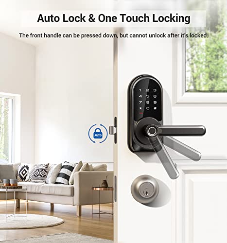 Veise Smart Lock, Keyless Entry Door Lock with Handle, Fingerprint 7-in-1 Locks for Front Door, Electronic Digital Keypad, APP Control, Set, Matte Black