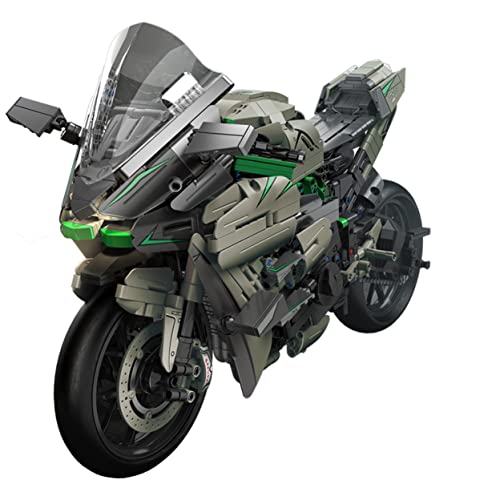 NOST Technics Motorcycle for Kawasaki H2R, 1968 pcs, 1/5, with Car Light, Motorcycle Building Bricks Toy Compatible with Lego