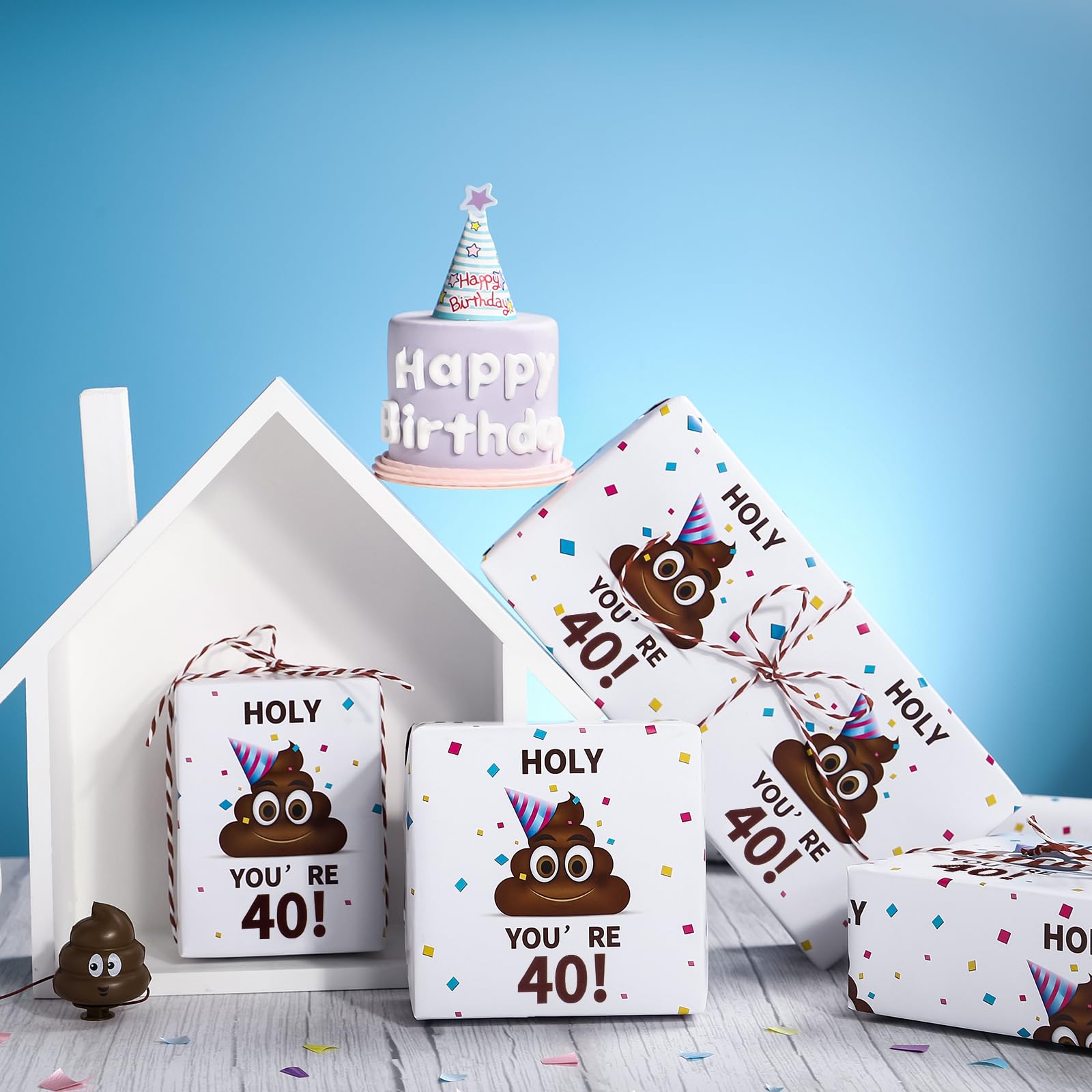 WRAPAHOLIC Funny 40th Birthday Wrapping Paper - Mini Roll - 17 Inch X 33 Feet - Holy Shit You're 40 Design for Birthday, Party, Prank
