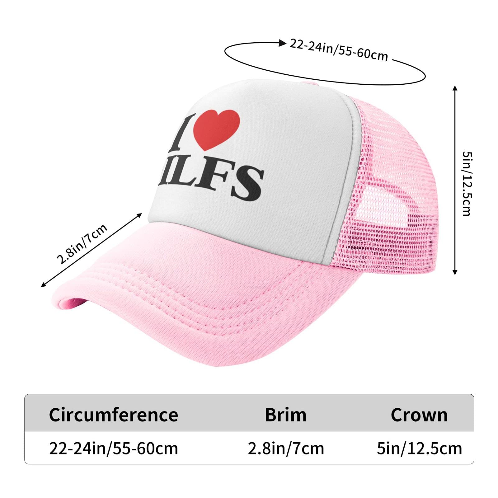 I Love Dilfs Trucker Hat for Men Women Mesh Baseball Cap Adjustable Lightweight Breathable Hat (Pink, OneSize)