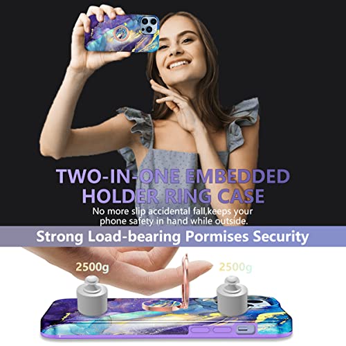 Rancase Compatible with iPhone 13 Pro Max Case with Ring Stand [360°Rotatable Ring Holder] Durable Marble Shockproof Kickstand TPU Slim Bumper Girls Case for iPhone 13 Pro Max 6.7 inch,Purple