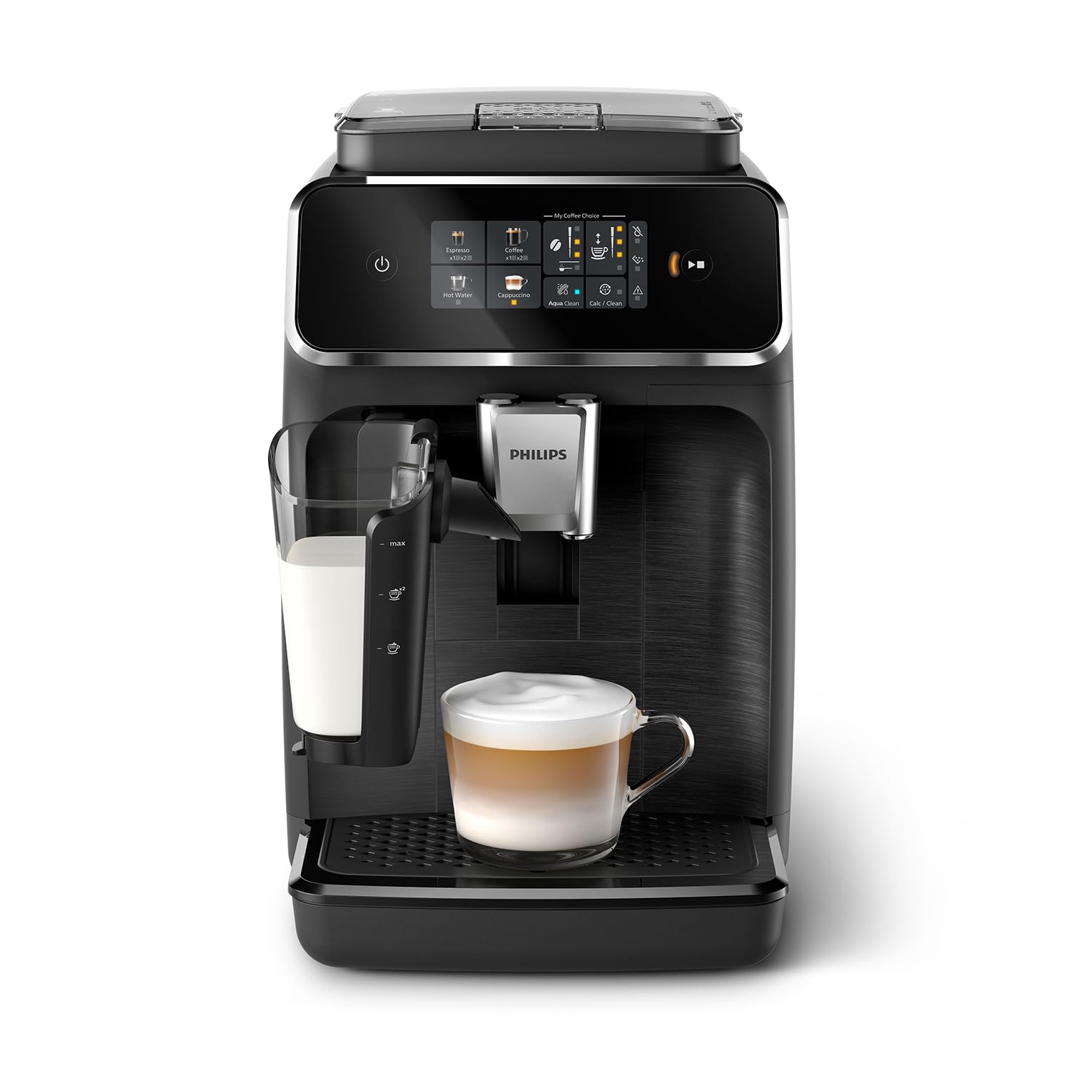 PHILIPS Series 2300 Fully Automatic Espresso Machine - 4 Hot Drinks, Fast Clean, 40% Quieter SilentBrew, Aquaclean Filter, Matte Black (EP2330/10)