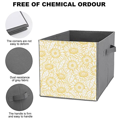 Sunflower Yellow Canvas Collapsible Storage Bins Cube Organizer Baskets with Handles for Home Office Car