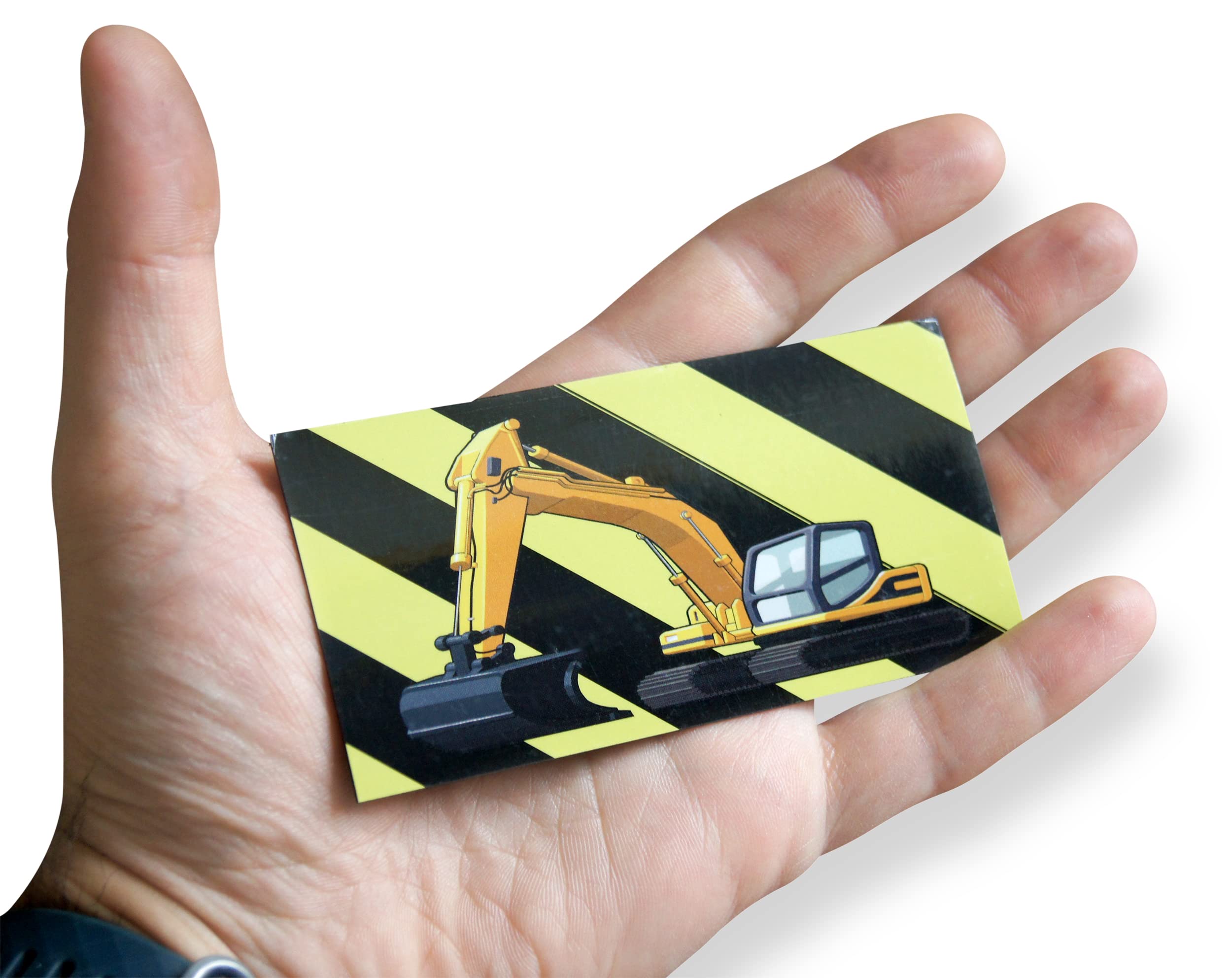 Novel Merk Construction Themed Small Rectangle Magnets Set Party Favors in Classic Dump Truck, Digger, Bulldozer, & Cement Truck Designs (12)