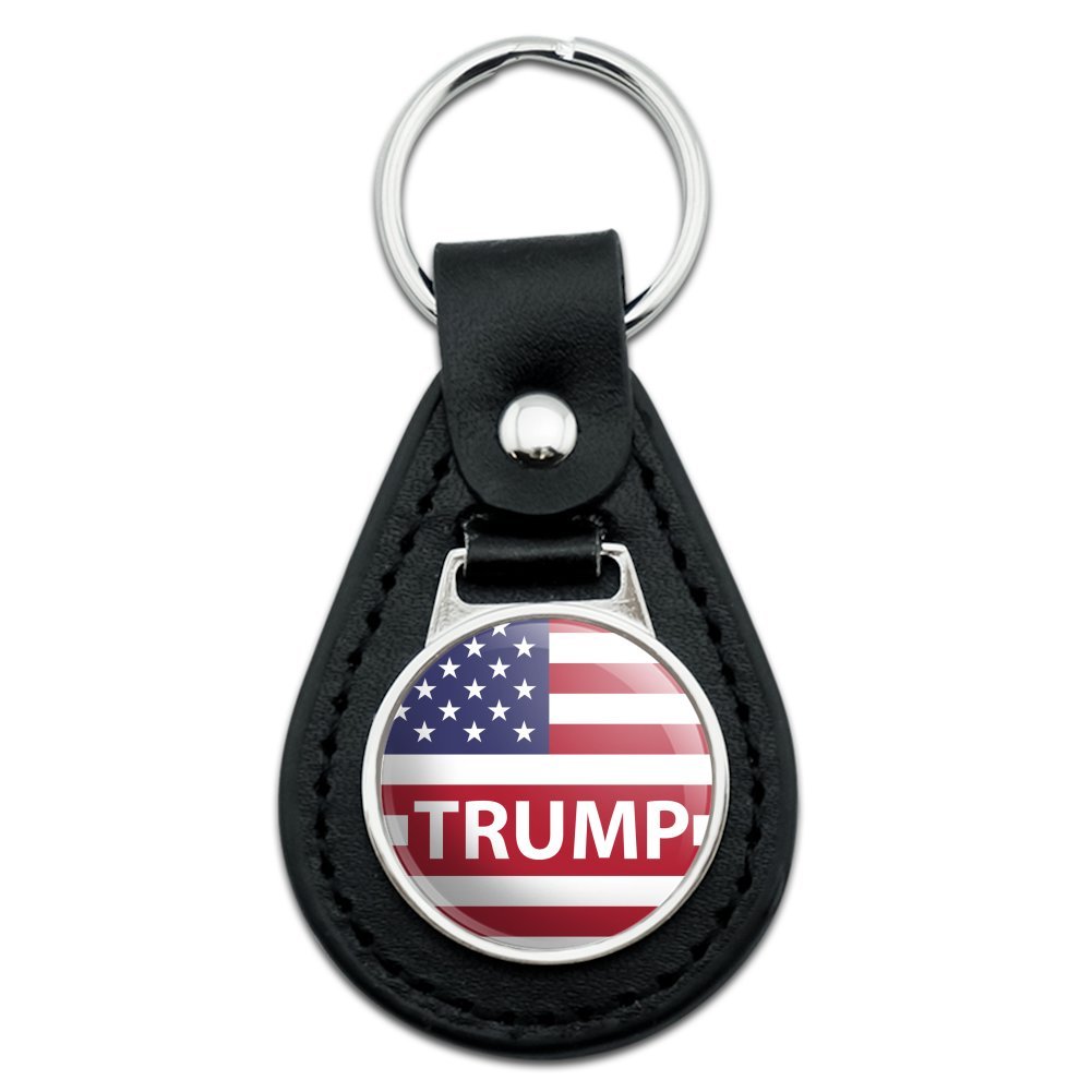 GRAPHICS & MORE Black Leather President Trump American Flag Keychain