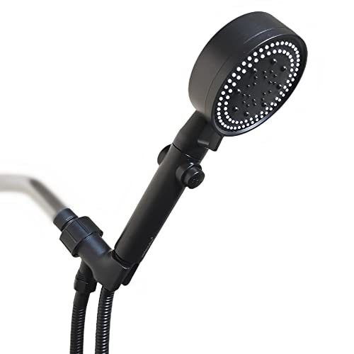 Perfectyihui 7 Functions High Pressure Handheld Shower Head with Extra Long 6.5 ft Flexible and Sturdy Stainless Steel Hose and Adjustable Brass Swivel Ball Joint Bracket (matte black)