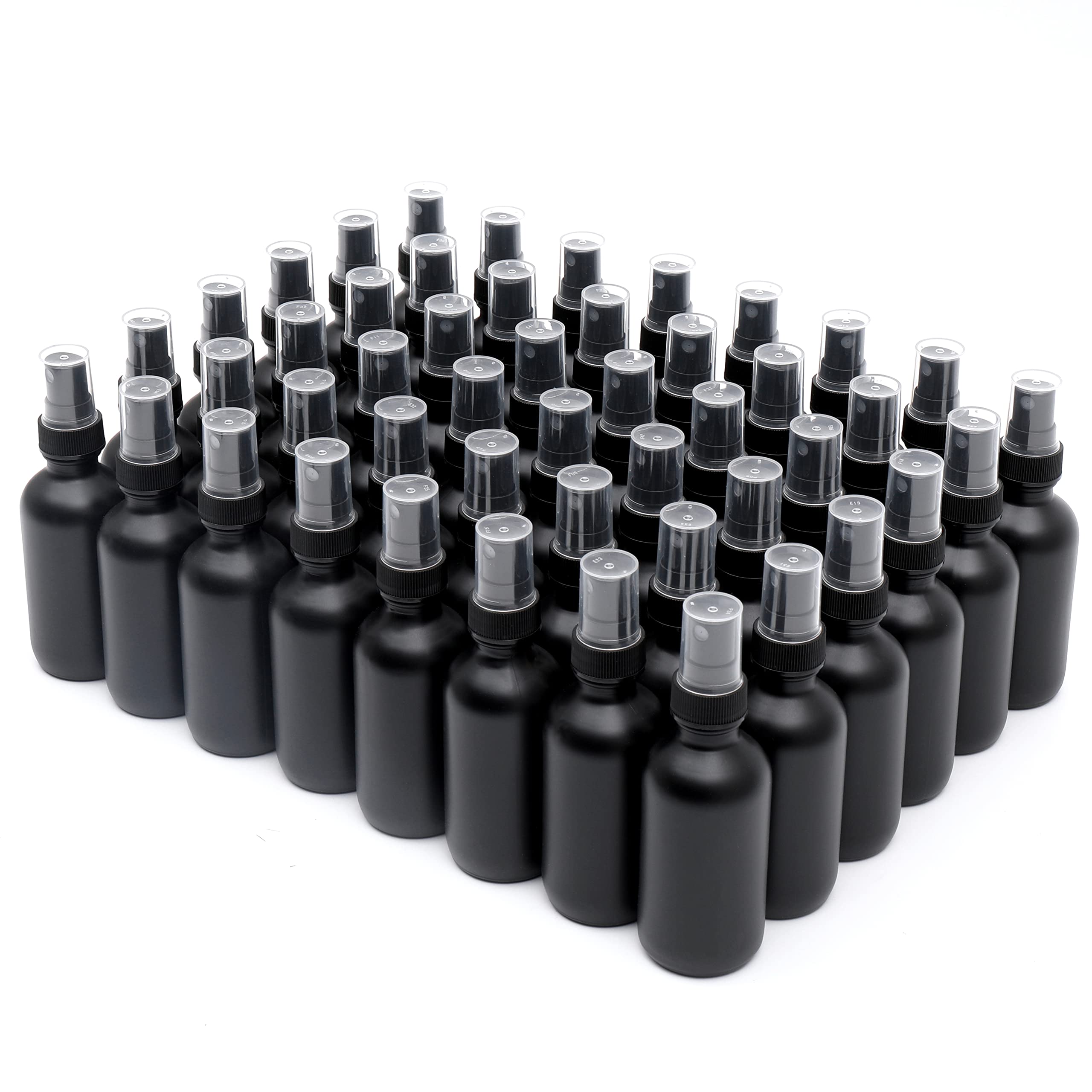 NOOEEISS Frosted Black Glass Small Spray Bottle 2 oz 48Packs,Fine Mist Sprayer Small Clear Bottles,Refillable Containers mini spray bottles for Cleaning Solutions and Skin Care (Frosted Black 48pcs)