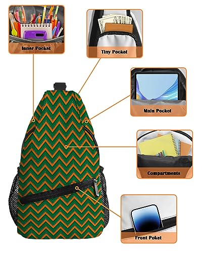 Sling Backpack, St. Patrick's Day Minimalist Green Retro Texture Waterproof Lightweight Small Sling Bag, Travel Chest Bag Crossbody Shoulder Bag Hiking Daypack for Women Men