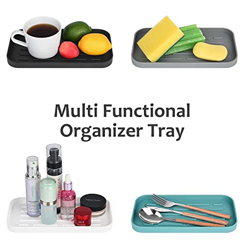 Silicone Kitchen Sink Organizer, Sponges Holder, Soap Rack 9.96 x 5.24 Inches, Silicone Tray for Sponge, Dispenser, Scrubber and Other Kitchen and Bathroom Accessories Color Teal Pack 2