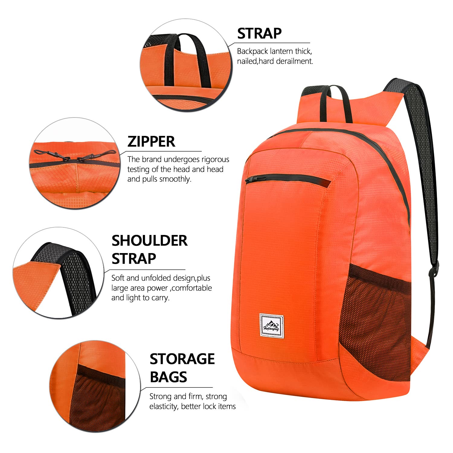 Hiking Backpack Ultra Lightweight Packable Camping Backpack Waterproof Travel Outdoor Hiking Daypack for Women Men(Orange 16L)