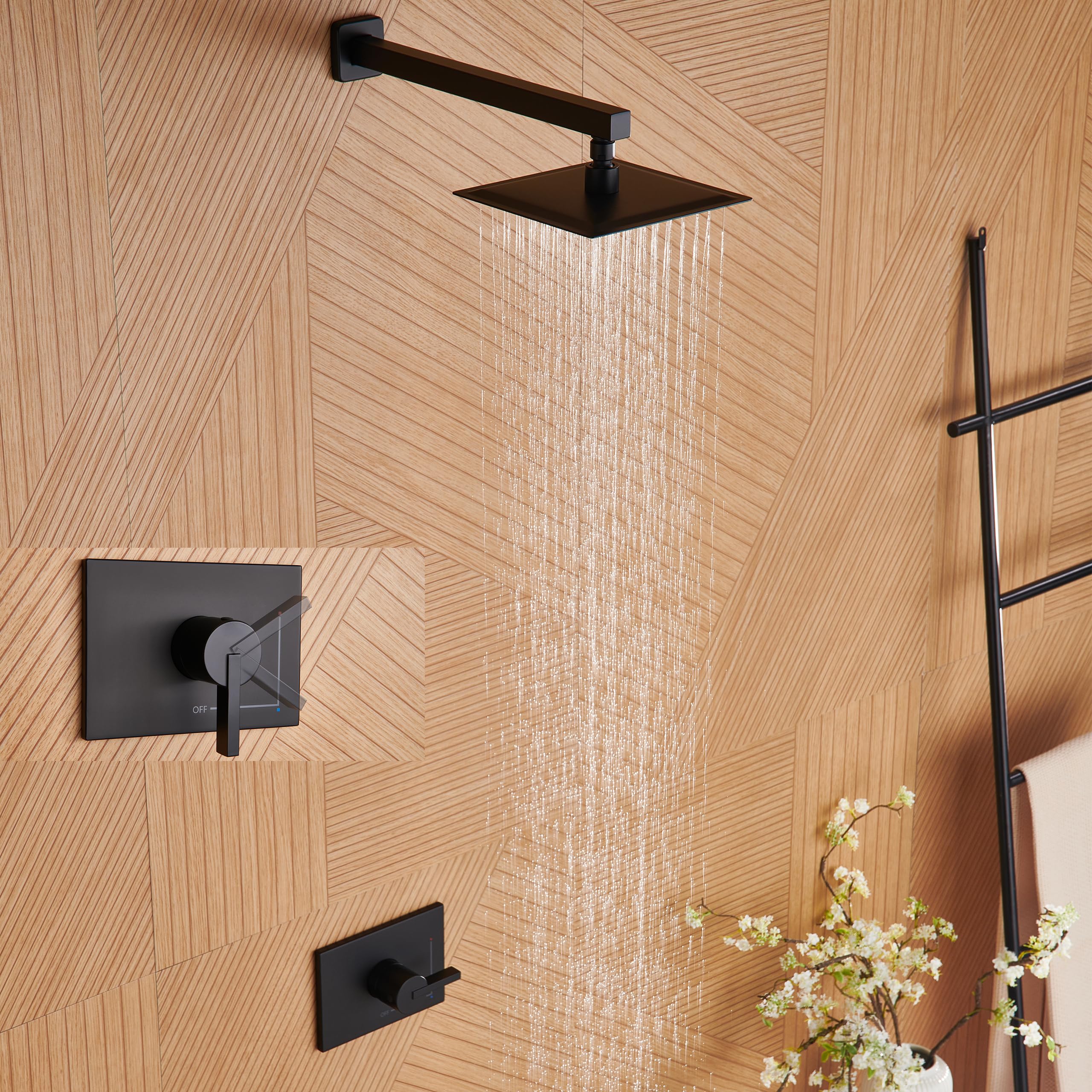 SOOOHOT Shower Faucet, Black Shower Faucet Set with 8-Inch Rain Shower Head, Single-Handle Shower Trim Kit, Black Shower Head and Handle Set (Valve Included)