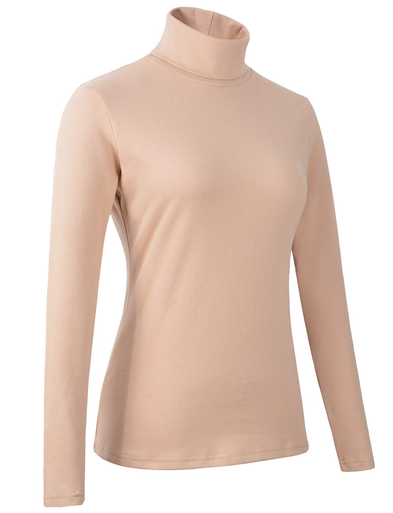 HieasyFit Women's Cotton Turtleneck Top Basic Layering Thermal Underwear(Beige L)