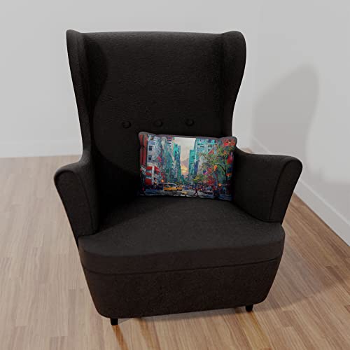 Sliver of City Sunset Canvas Throw Pillow for Couch or Sofa at Home & Office by Artist Lisa Sofia Robinson 13" x 19".