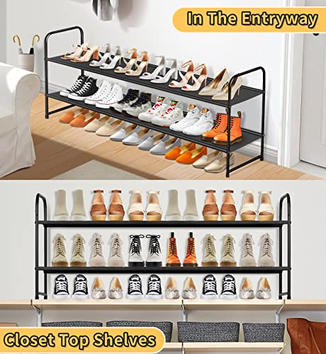 SLEEPING LAMB Long 2-Tier Stackable Wide Shoe Rack for Closet and Black Shoe Organizer Over The Door for Samll Space Storage