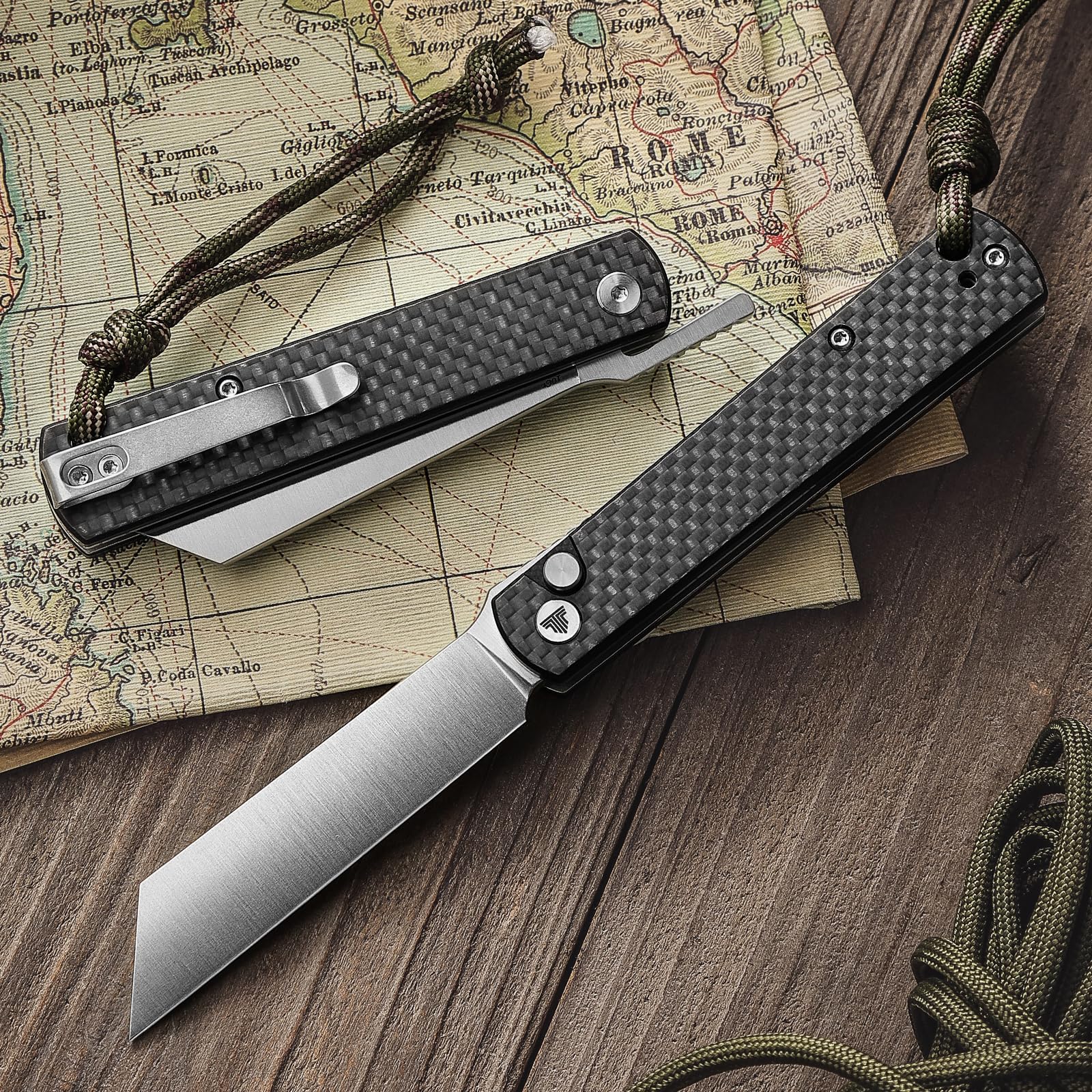 TRIVISA Japanese Higonokami Razor Folding Pocket Knife for Men or Women,Camping EDC Tool Outdoor Button Lock Knives with Pocket Clip,3.2" 10Cr15CoMoV Blade and Carbon Fiber Handle Hydra-05