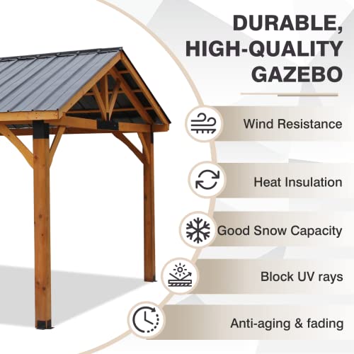 U-MAX Wooden Gazebo 14.5x11ft for Outdoor BBQ Grill and Relaxation, Sturdy Brown Permanent Pavilion for Patios, Gardens, and Lawns