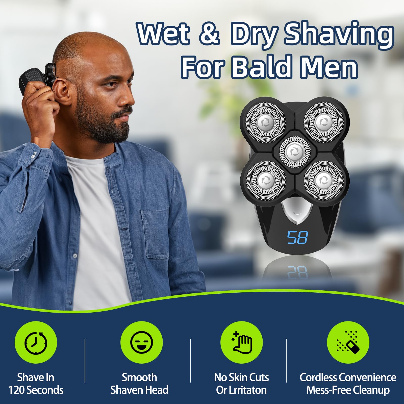 PHXCHAM Head Shavers for Bald Men,Rotary Waterproof Cordless Bald Electric Shavers, Dry Wet Shaving for Men (Silver)