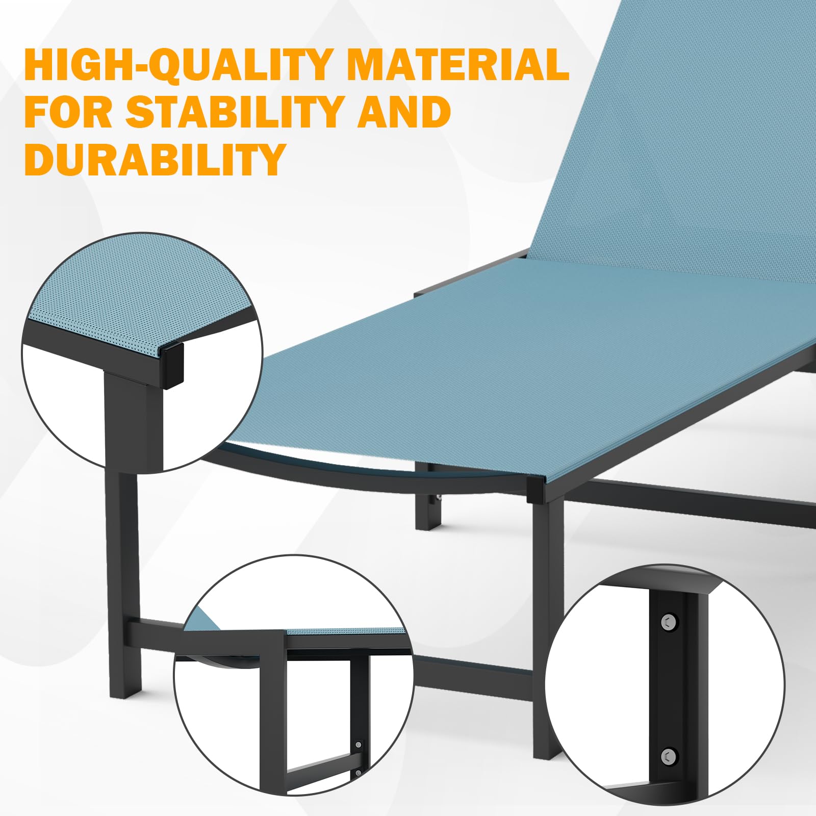 WOAJNQO Chaise Lounge Chair Outdoor,Aluminum Patio Lounge Chairs,Lounge Chairs with 5 Adjustable Backrest and Headrest Pillows for Outside Beach,Blue