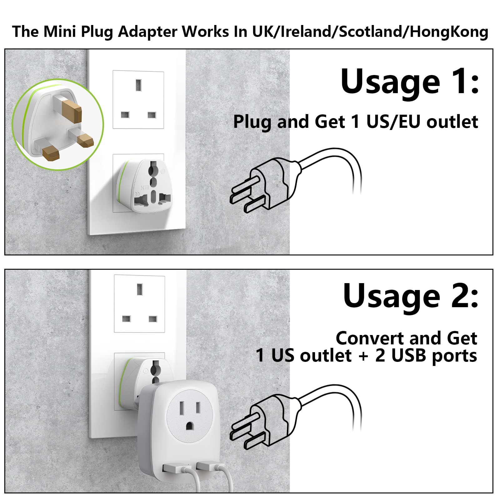Step Down 220V to 110V Adapter and Voltage Converter Combo + European Travel Plug Adapter for Europe & UK