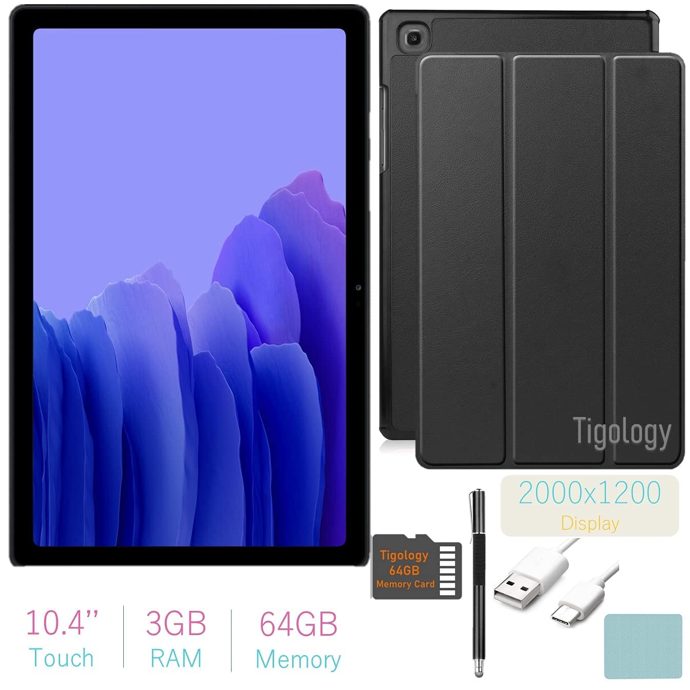 SAMSUNG 2020 Galaxy Tab A7 10.4ββ (2000x1200) TFT Display Wi-Fi Tablet Bundle, Qualcomm Snapdragon 662, 3GB RAM, Bluetooth, Dolby Atmos Audio, Android 10 OS w/Tigology Accessories (64GB, Gray)
