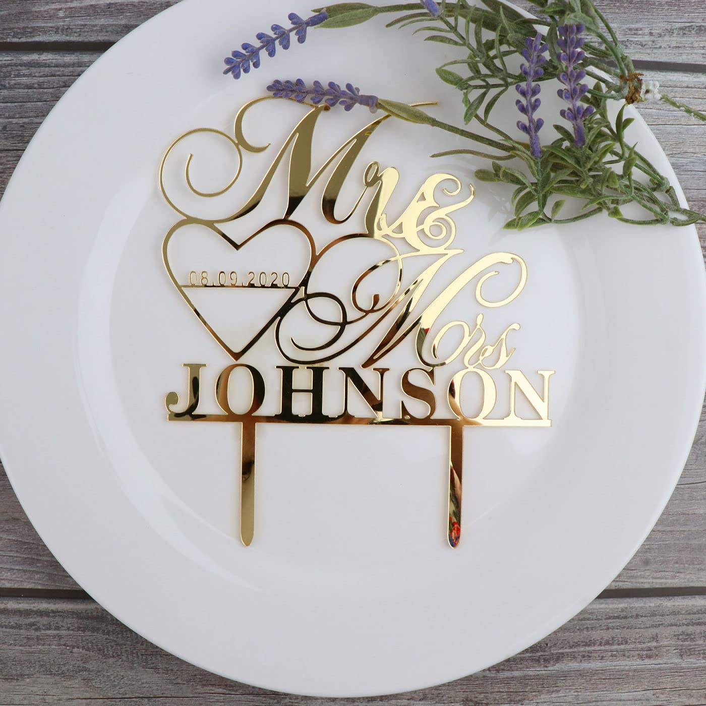 Personalized Mr & Mrs Cake Topper for Wedding,14 Colors Customized Wedding Date And Last Name To Bride and Groom,Rustic Wedding Anniversary Cake Topper