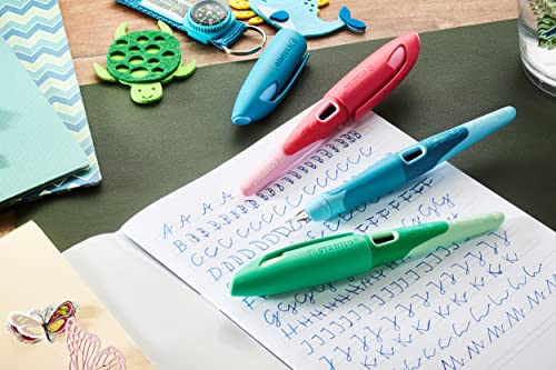 STABILO Ergonomic School Fountain Pen EASYbirdy 3D Wildfile Special Edition - Nib A - Right-Handed - Cartridge and Adjustment Tool Included - Blue