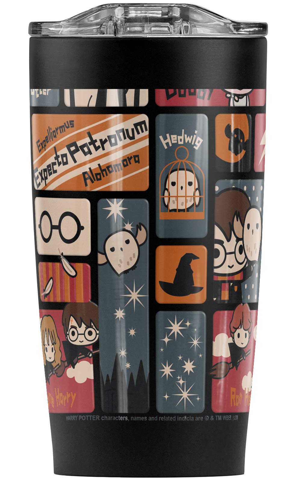Logovision HARRY POTTER/CUTE CHIBI PATTERN - Stainless Steel Tumbler 20 oz Coffee Travel Mug/Cup, Vacuum Insulated & Double Wall with Leakproof Sliding Lid | Great for Hot Drinks and Cold Beverages