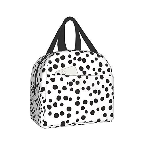 MDMEI Polka Dot Lunch Box Durable Insulated White Lunch Bag for Girls Women Reusable Leakproof Thermal Cooler Tote Black Dots LunchBox for School Office Travel Camping Picnic