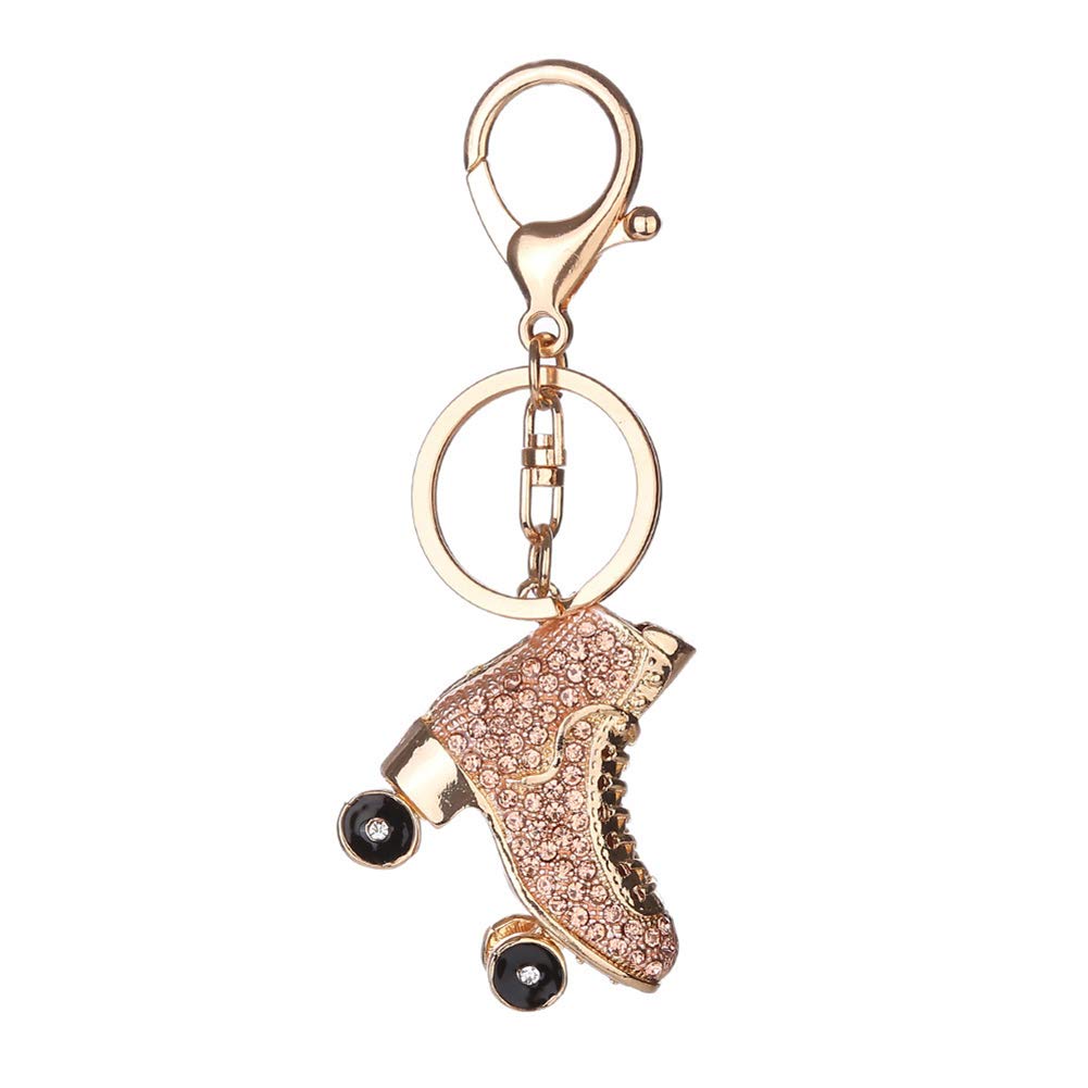 Woman Rhinestone Plating Women Car/Bag Keychain Purse Charm Roller Skates Pendant Keychain Key Ring Backpack Ornaments - Pink