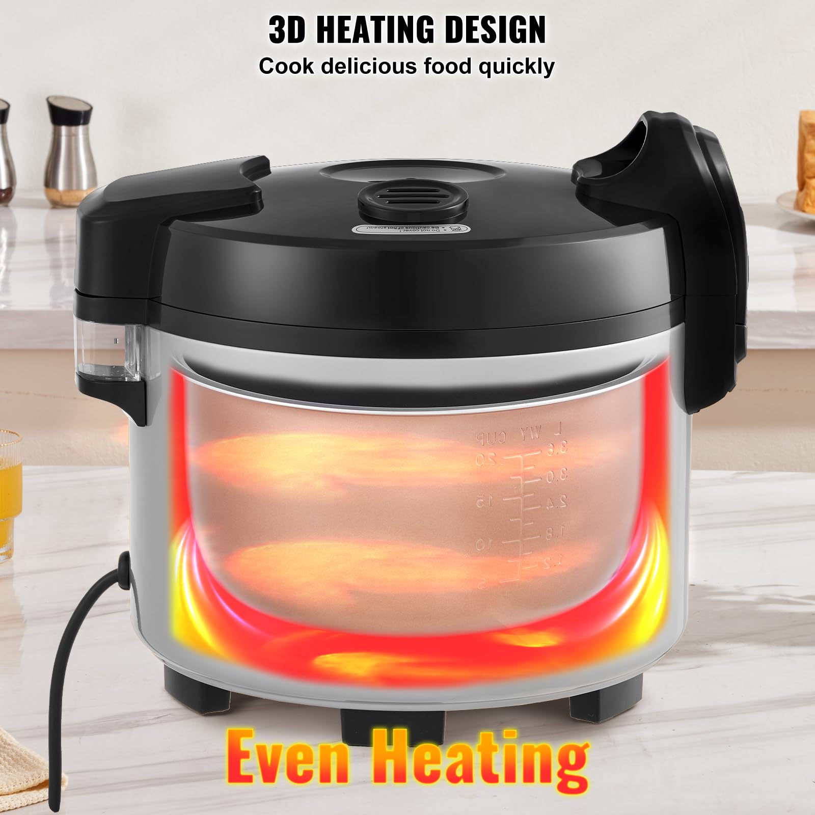 VEVOR Commercial Rice Cooker, 9.51Qt/45 Cups Cooked Rice, Large Rice Cooker and Warmer with Nonstick Inner Pot, Fast Cooking and 12-Hour Keep Warm, with Rice Cup and Paddle, for Restaurant