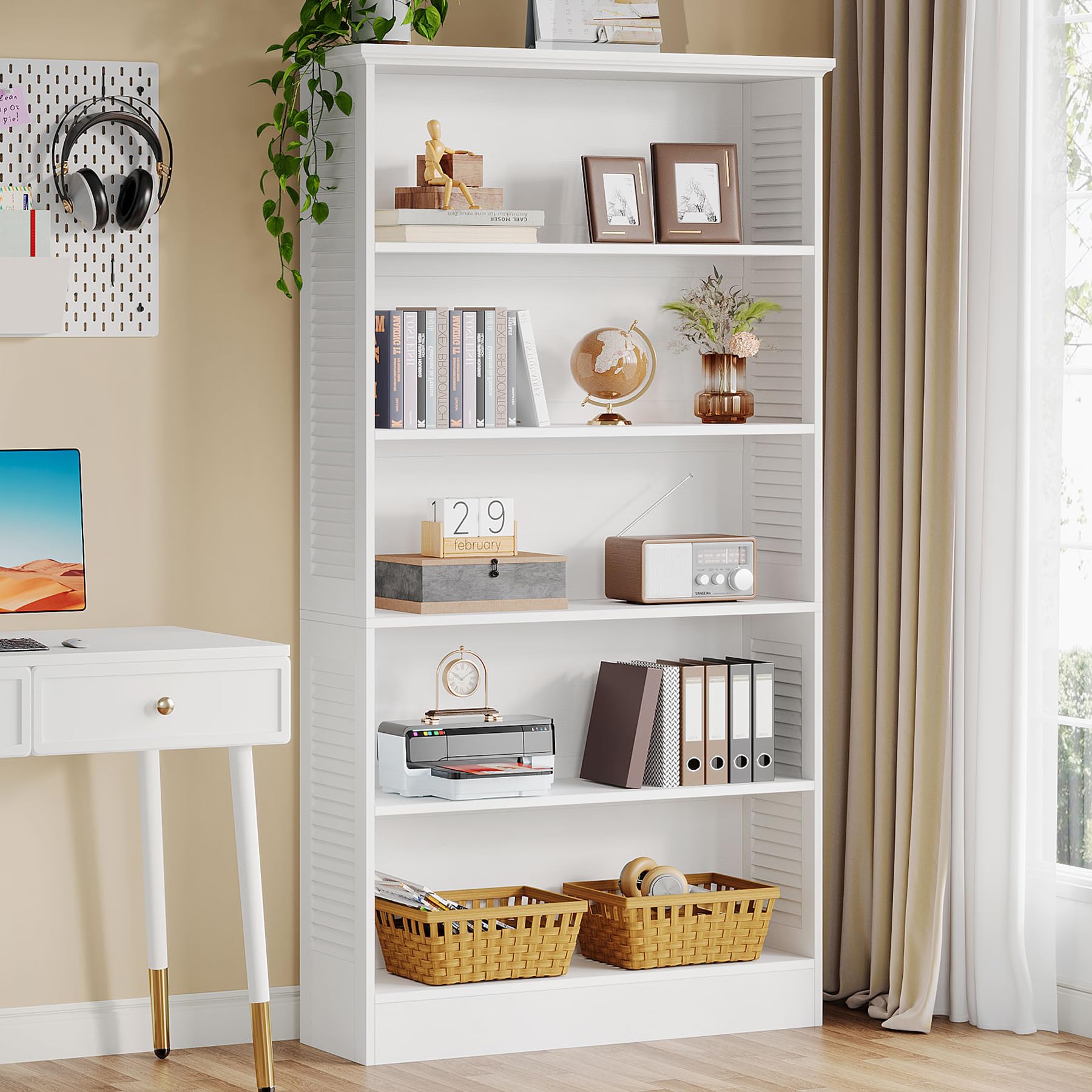 Tribesigns 5-Tier White Bookcase, 72" Tall Modern Simple Bookshelf with Storage Shelves, 39.4" Wide Floor Standing Library Bookshelf, Wood Display Shelving Unit for Living Room, Home Office (1)