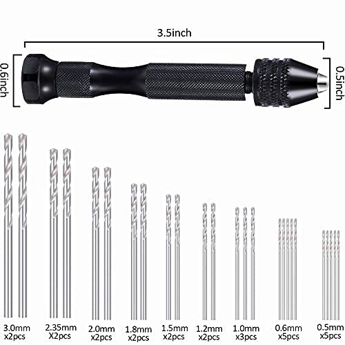 Mudder 36 Pieces Hand Drill Set, Include Pin Vise Hand Drill, Mini Drills and Twist Drills for Craft Carving DIY (0.3-1.2 mm PCB Drill)