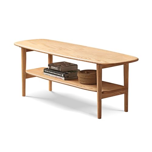 Toderoy Small Oval Coffee Table with Storage, Oak Wood Coffee Table for Living Room, 2-Tier Small Coffee Tables for Small Spaces - 15.75" D Modern Coffee Table (47.24W x 15.75" D x 16.53" H)