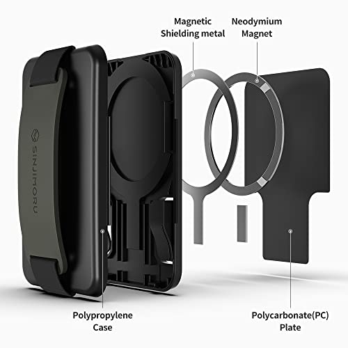 Sinjimoru Secure Magnetic Wallet as Phone Grip Stand for MagSafe Wallet, Cell Phone Wallet Stick On with Phone Kickstand & Phone Grip Holder for iPhone 14 13 12 Series. M-Card Zip Black