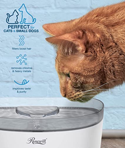 Rosewill 2L Automatic Pet Water Fountain, LED Indicator & Auto Turn Off, 2 Modes Water Dispenser, Incredibly Quiet, Low Energy Consumption, White - (RPWF-21001)